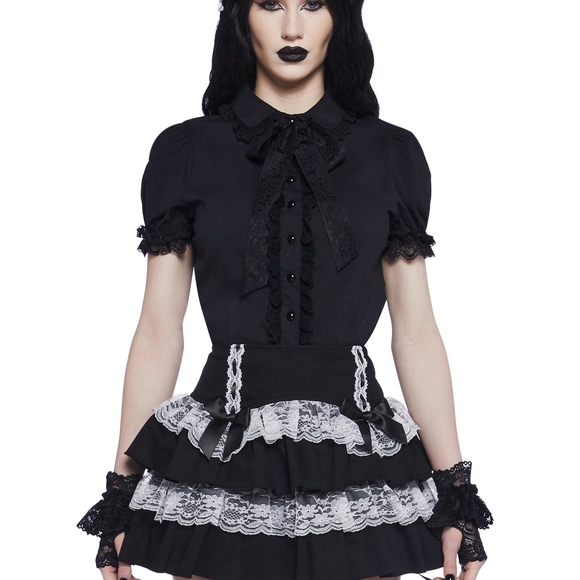 Dolls Kill | Tops | Dolls Kill Widow Black Lace Gothic Poplin Blouse ...